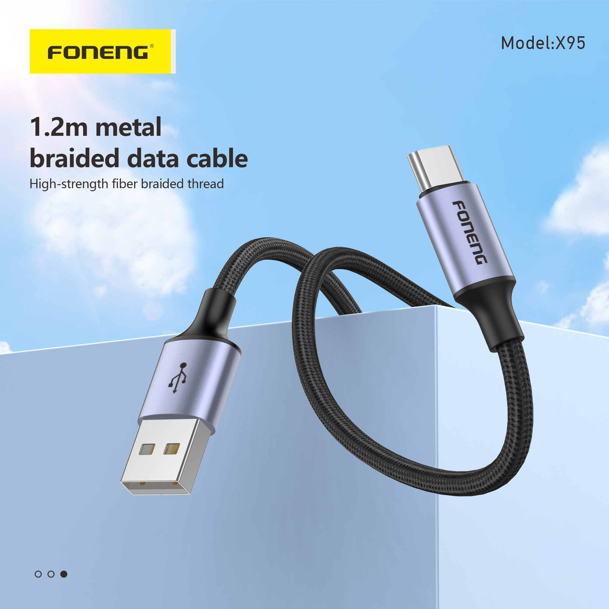 X95 1.2M Metal Head Braided Cable (3A) | FONENG