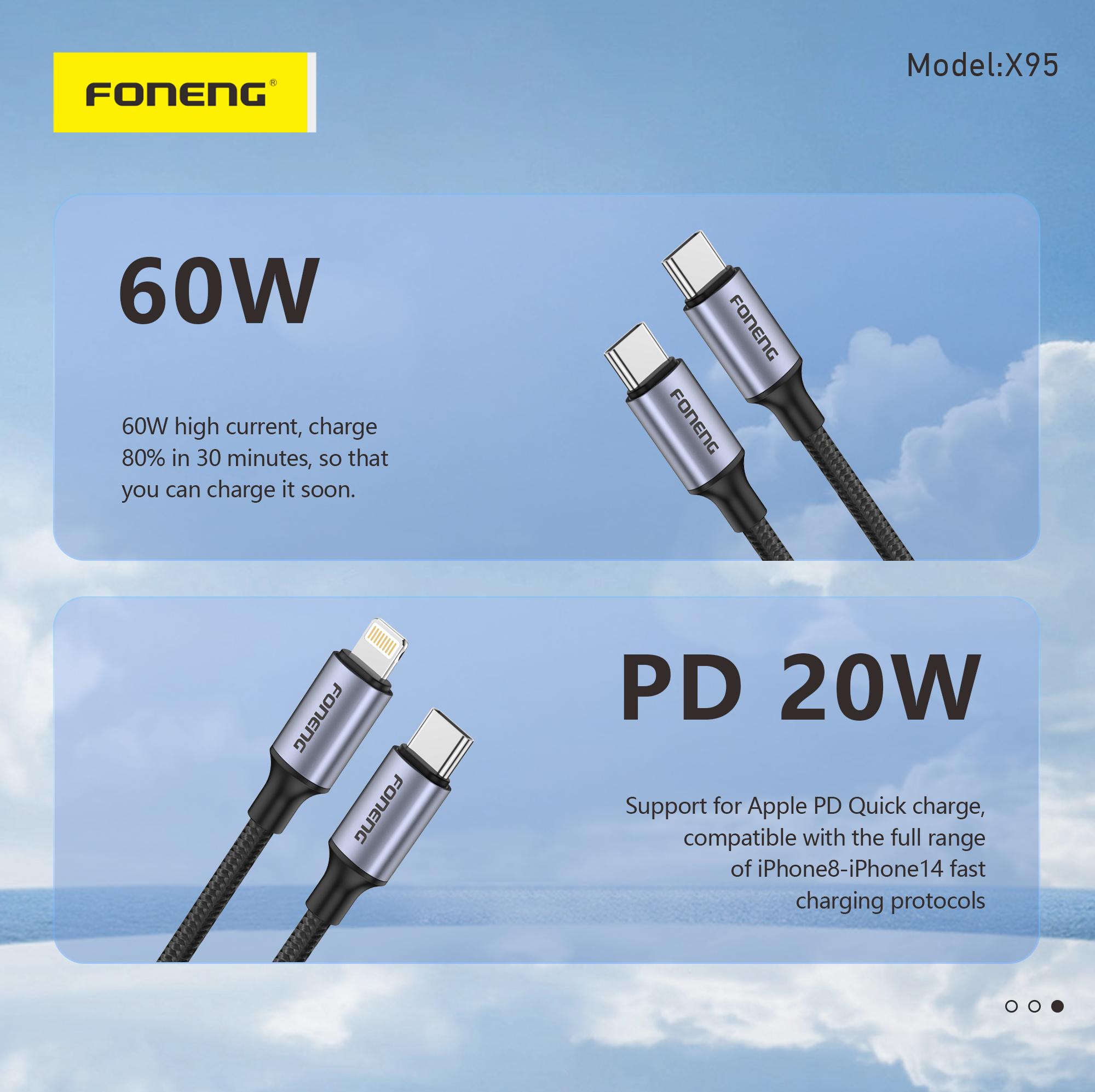 X95 1.2M Metal Head Braided Cable (60W / PD20W) | FONENG