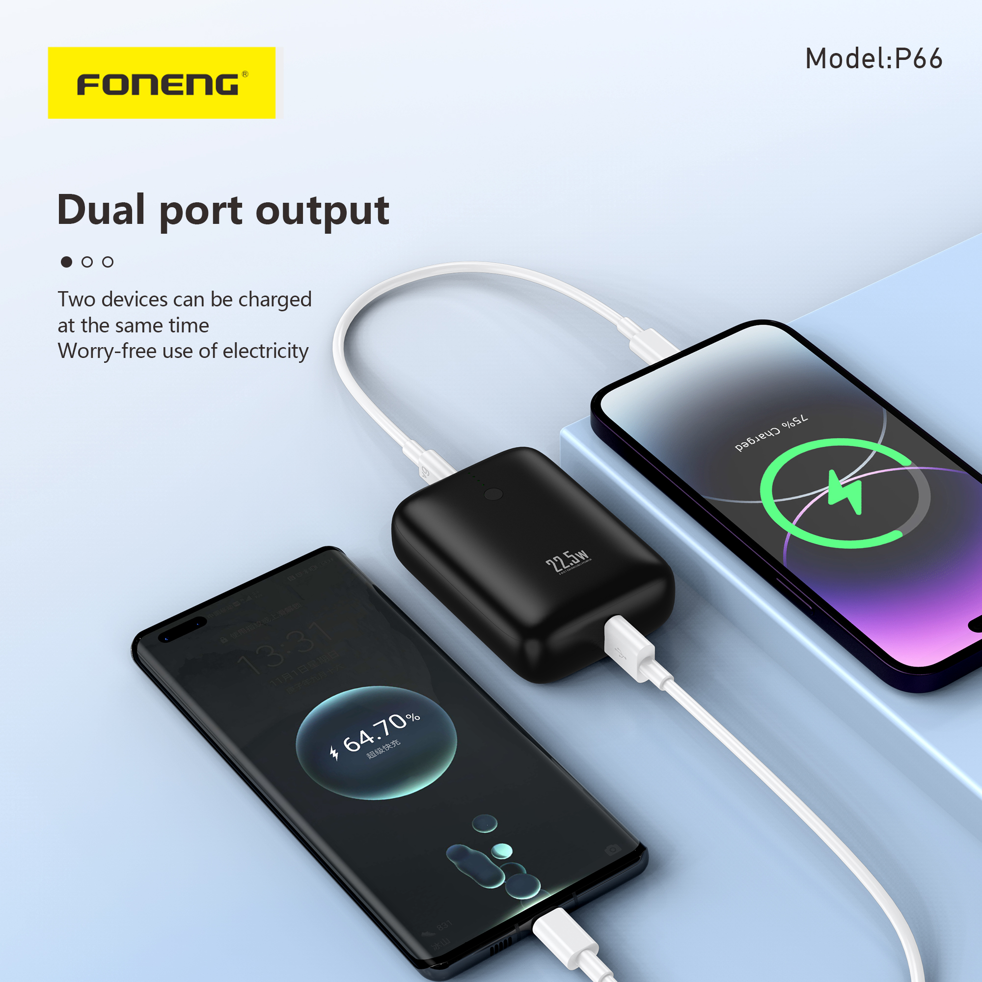 P66 10000mAh Mini Power Bank (22.5W & 2 Outputs) | FONENG