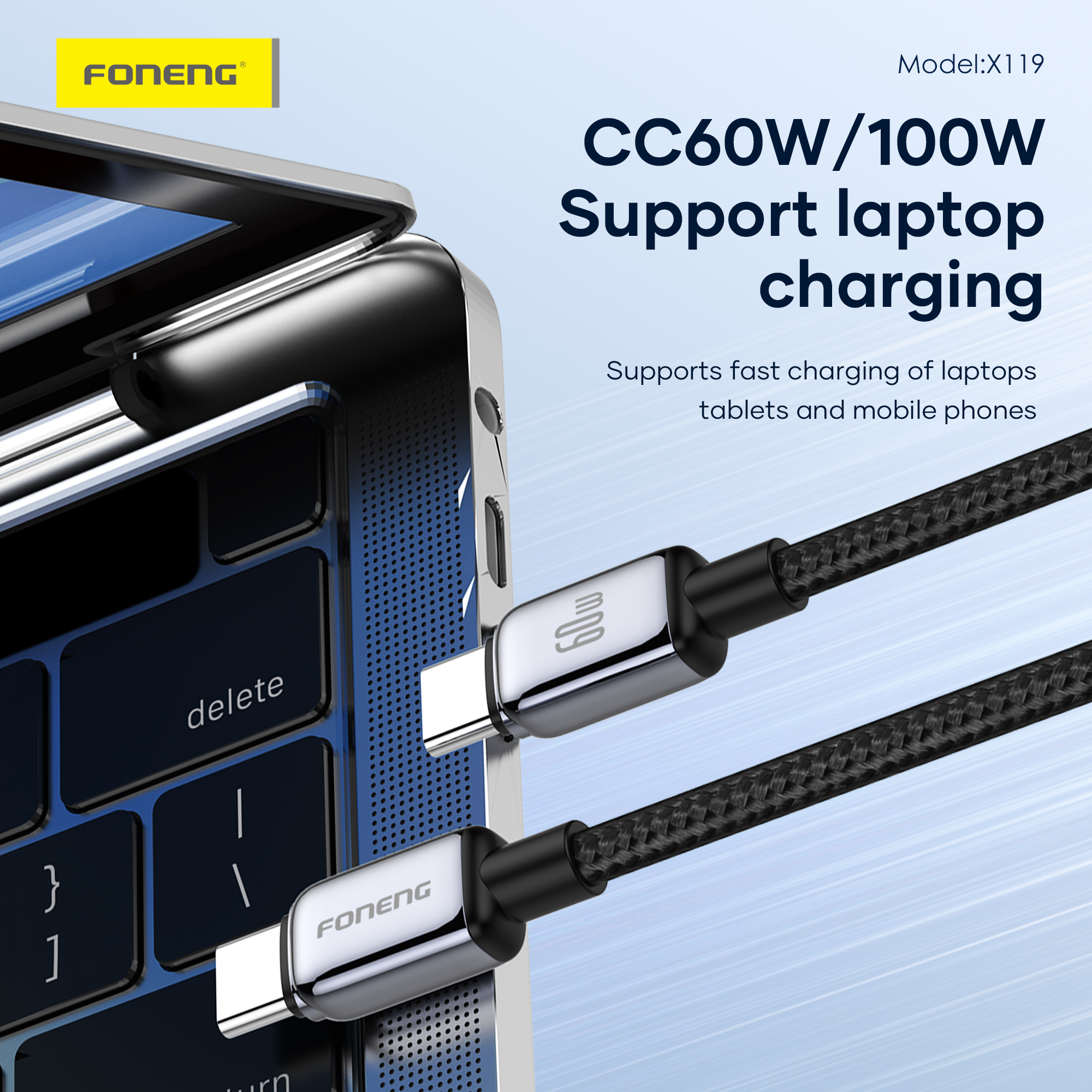 X119 1M Zinc Alloy Head Braided Cable (100W) | FONENG