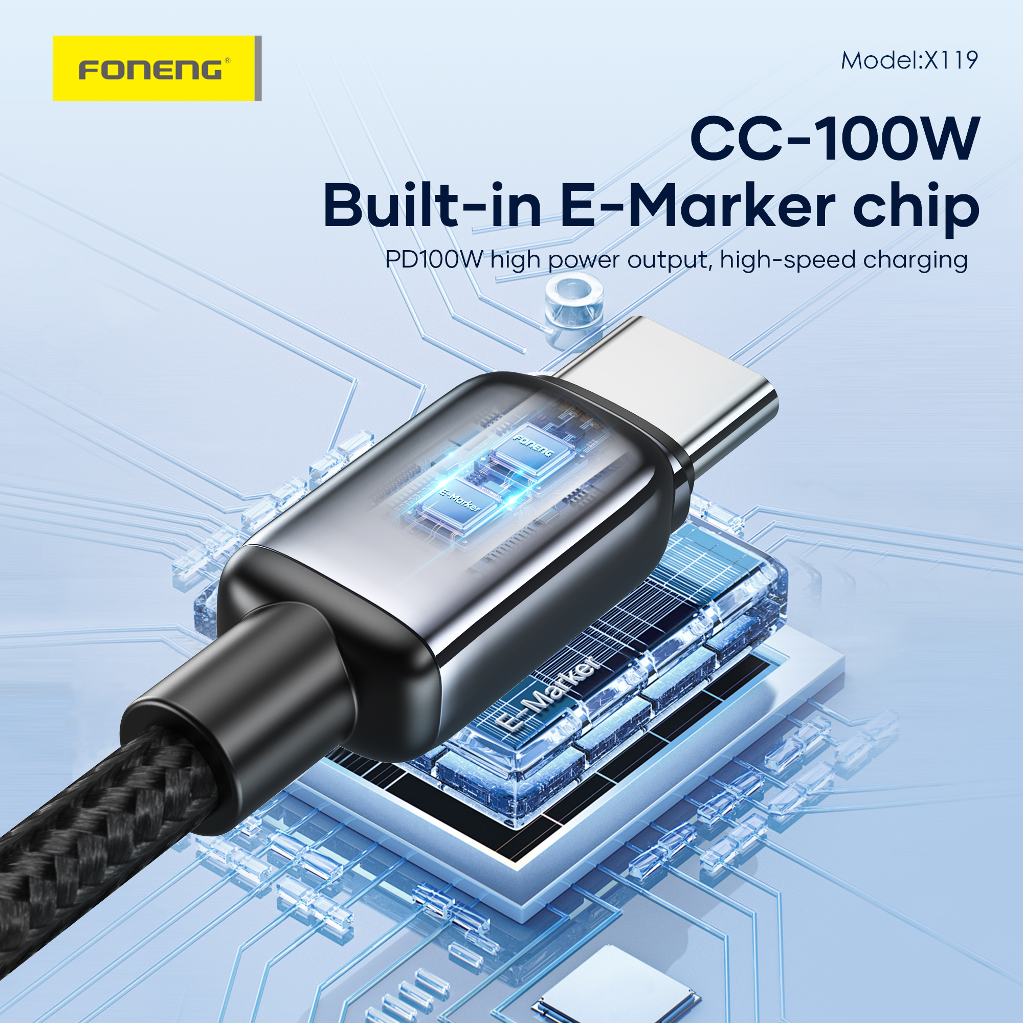 X119 1M Zinc Alloy Head Braided Cable (100W) | FONENG