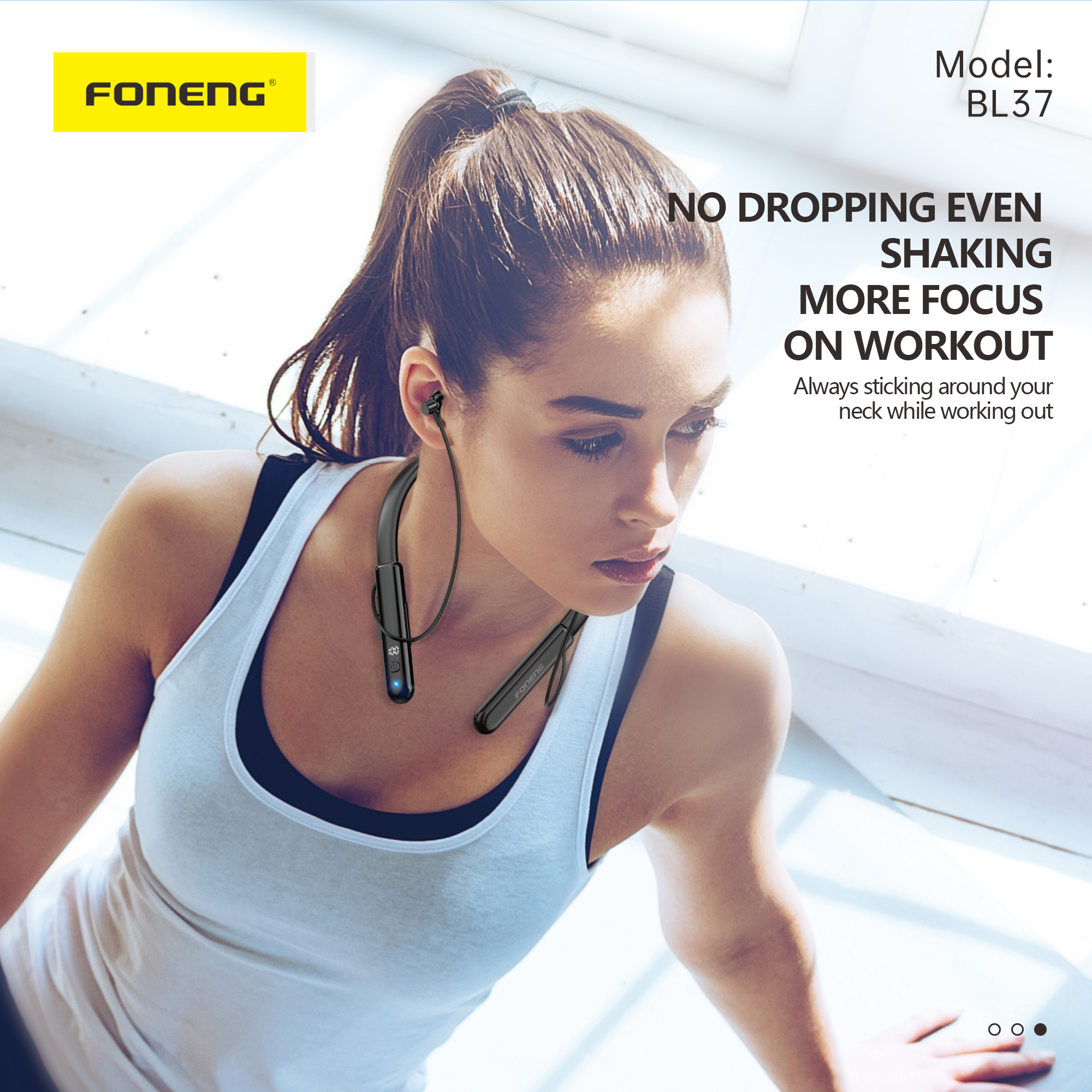 BL37 Digital Display Neckband Bluetooth Earphone | FONENG