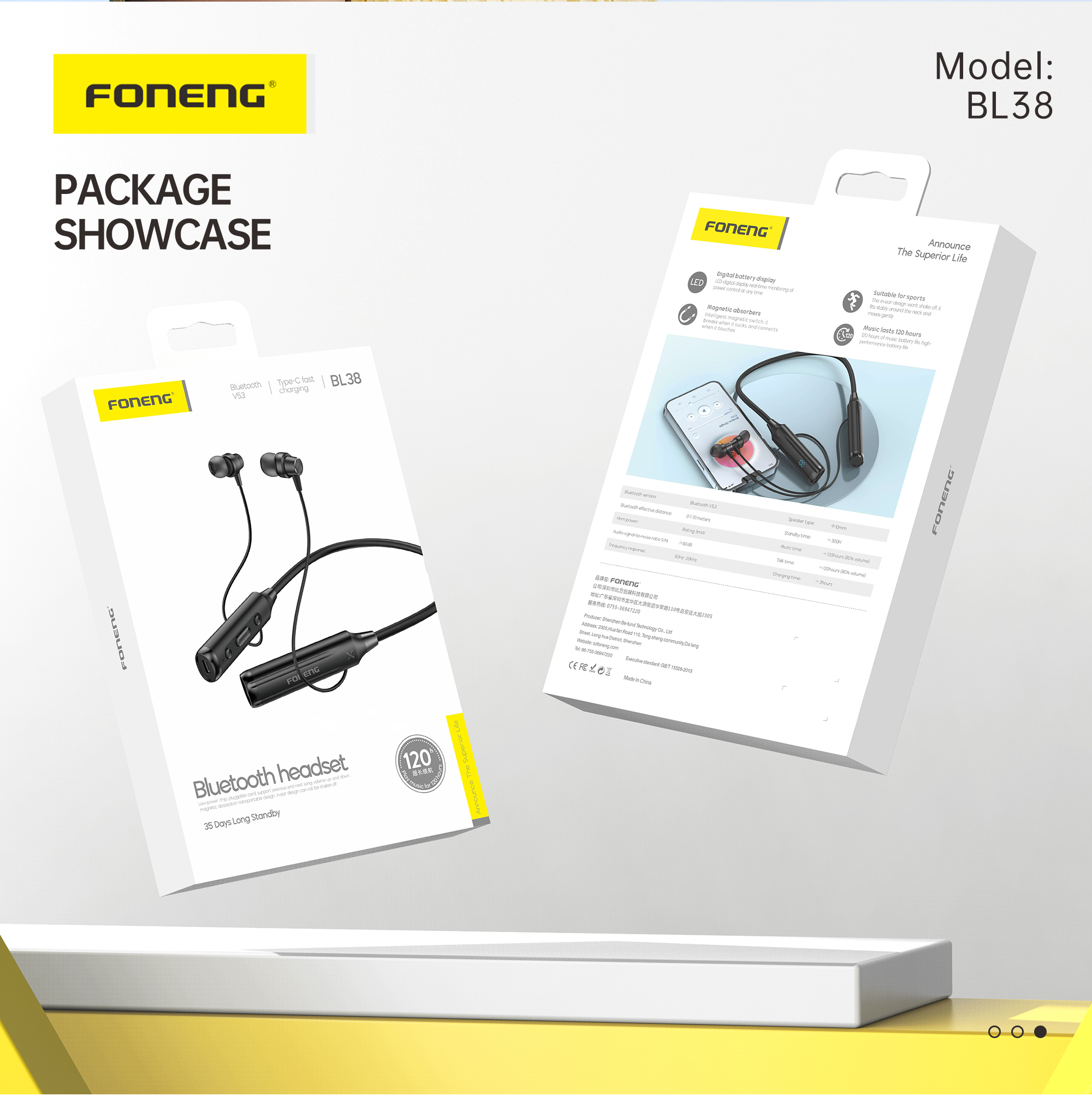 BL38 Digital Display Neckband Bluetooth Earphone | FONENG