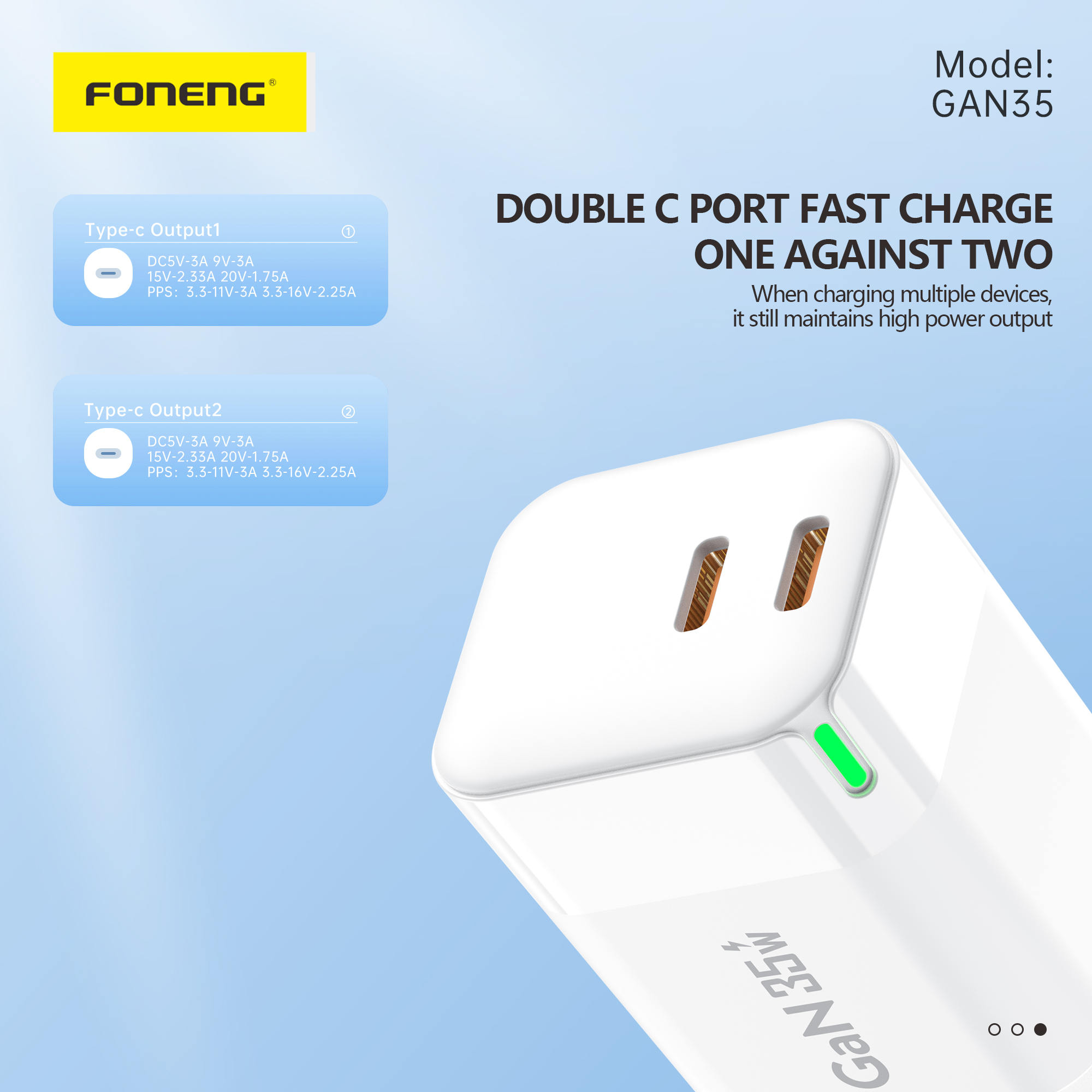 GAN35 USB-C 2-Port GaN Charger (35W) | FONENG